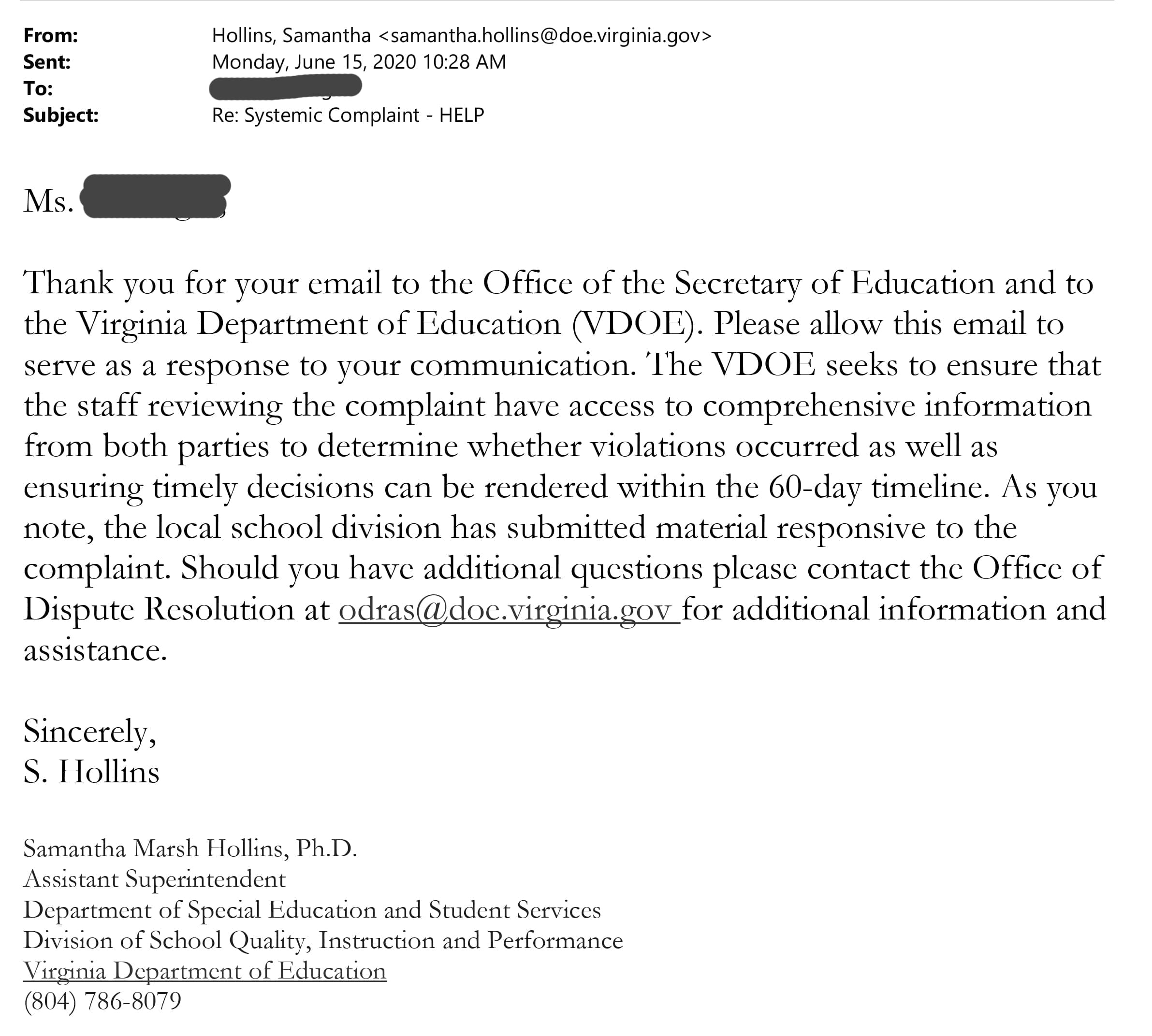 Portrait of a Systemic Complaint, Part III: Virginia Dept. of Ed. Bends ...